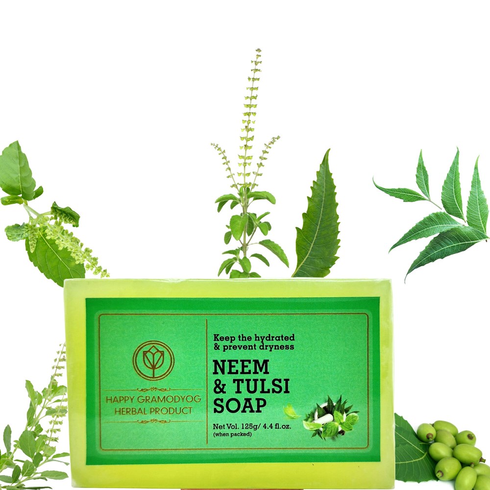 Happy Gramodyog Herbal Product Natural Neem & Tulsi Handmade Soap|Pious Herbal Bathing Soap for ...